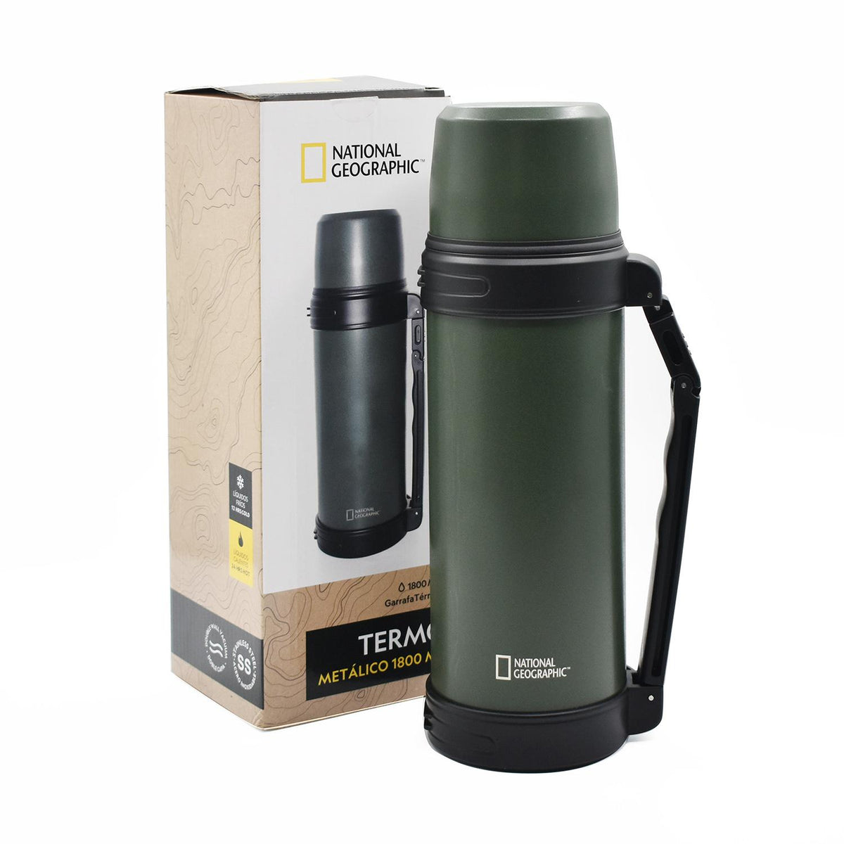 Termo Agua Acero Inox Mango Movible Tapa Stopper 1.8L Verde – Getway